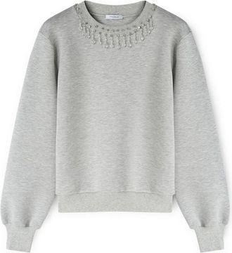 Motivi Femme, Pulls, Gris, Taille: 40 FR SweaT-shirt Scuba avec broderie de pierres