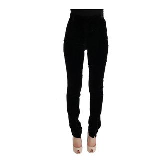 Ermanno Scervino Schwarze Samt Slim Fit High Waist Hose - - Trousers - Damen - Schwarzk - M