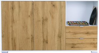 Vladon Sideboard Milano, Kommode mit 2 Türen und 2 Schubladen Eiche Evoke, Made in Germany, Korpus Weiß matt (152,5 x 83 x 37 cm)