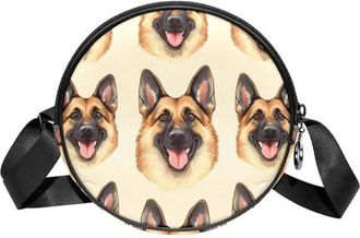 Generic Sac &agrave; bandouli&egrave;re rond pour femme, imprim&eacute; berger allemand, petit sac &agrave; bandouli&egrave;re avec fermeture &eacute;clair, bretelles r&eacute;glables, sac &agrave; main rond d&eacute;cont