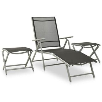 vidaXL Salon de jardin 3 pcs Textil&egrave;ne et aluminium Argent&eacute;