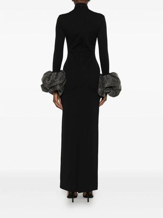Solace London High Neck with Ruffled Cuffs Dress - Black