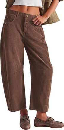 Minetom Pantalon en Velours Côtelé pour Femme Taille Haute Boutonné Fermeture Éclair Pantalon avec Poches Couleur Unie Décontracté Vintage Jambe Droite Pants 