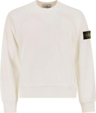 Stone Island Homme, Sweatshirts et sweats &agrave; capuche, Blanc, Taille: XL SweaT-shirt ras du cou en coton avec badge d&eacute;tachable