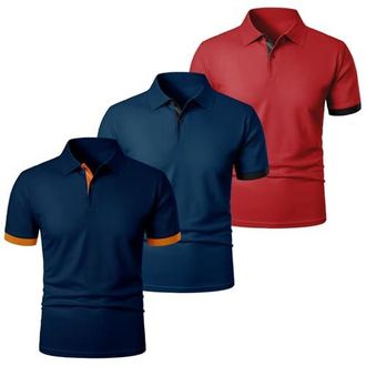 Generic Lot de 3 polos pour homme - Grande taille - Manches longues - Col boutonn&eacute; 1/4 - T-shirt Henley - Coupe d&eacute;contract&eacute;e - Couleur unie - Pour le travail 