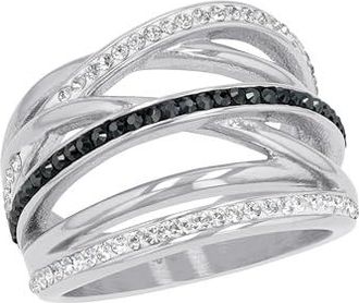 s.Oliver Bague en acier inoxydable Bagues pour femmes, avec cristal, argent, Livré dans une boîte cadeau de bijoux