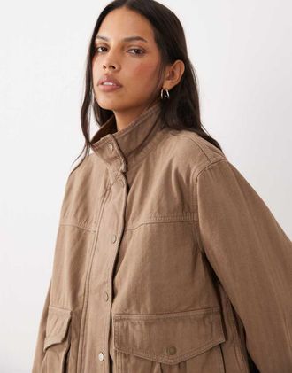 Abercrombie & Fitch veste en jean oversize d&eacute;lav&eacute;e marron