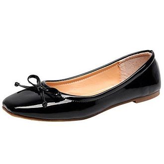 Jamron Femmes Charmant Noeud Papillon Ballerines Confortable Bout Carré Ballet Plat Slippers Escarpin Dolly Chaussures Noir SN02911 EU37.5