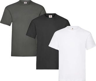 Fruit Of The Loom Lot de 3 t-Shirts pour Homme, 1 x Blanc, 1 x Noir, 1 x Graphite avec 1 Bloc-Notes HL Kauf, XL