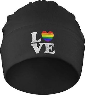 Generic Homme Femme Bonnets Tricot&eacute; Fiert&eacute; LGBT Coeur Arc-en-Ciel Bonnets De Ski Classique Hiver Chapeaux Doux Bonnet dhiver pour Course Hiver Patinage