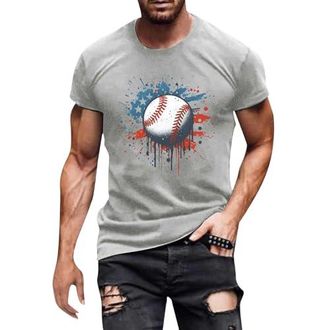 Generico T-shirt d&eacute;contract&eacute; et confortable pour homme avec imprim&eacute; &eacute;toile et imprim&eacute; baseball, gris, XXXL