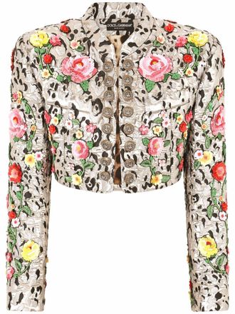 Dolce & Gabbana veste en jacquard Spencer &agrave; broderies - Tons neutres