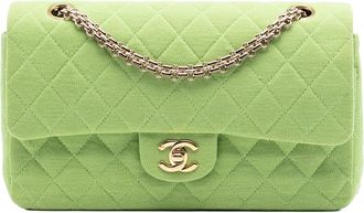 Chanel Green Medium Classic Jersey Bijoux Chain Double Flap