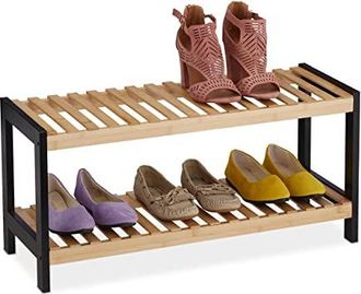 Relaxdays &Eacute;tag&egrave;re &agrave; Chaussures, 2 Niveaux, pour 6 Paires, Bambou et MDF, HLP : env. 33 x 70 x 26 cm, Nature et Noir