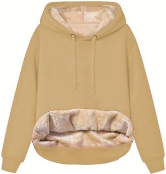 Generic Sweat &agrave; capuche dhiver pour femme - Pull &agrave; capuche &eacute;pais doubl&eacute; Sherpa - D&eacute;contract&eacute; - Doux et confortable - Chaud, kaki, XXL