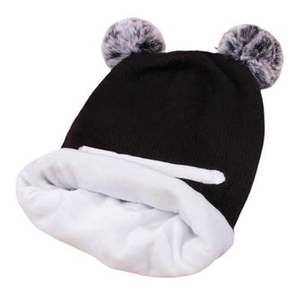 Generic Ensemble bonnet dhiver pour b&eacute;b&eacute; fille et gar&ccedil;on avec cache-cou pour enfants tricot&eacute; chaud pour temps froid, Noir, Taille unique