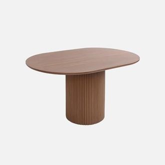 Sweeek Table Basse oblongue décor Bois sculpté 90cm. Couleur Noyer