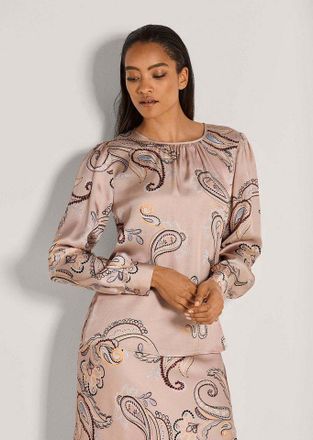 Madeleine Langarmbluse Elegante Viskosebluse mit Knopfverschluss Zart flie&szlig;end, Rundhals, Paisley-Print, lang&auml;rmelig