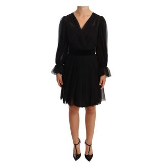 Dolce & Gabbana Elegantes Minikleid mit Seidenmischung und V-Ausschnitt - - Dresses - Damen - Schwarzk - XS