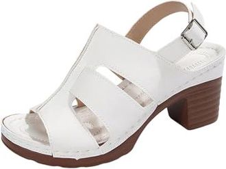 Generic Sandales d&eacute;t&eacute; d&eacute;contract&eacute;es et respirantes pour femme - Couleur unie - Bout ouvert - &Eacute;l&eacute;gant talon &eacute;pais - Sangle de cheville - Pour le travail et les