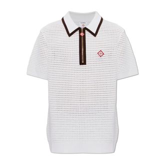 Casablanca Woll-Poloshirt mit Logo-Patch - - Tops - Herren - Beige - L