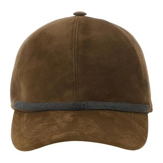 Brunello Cucinelli Wildleder-Baseballkappe mit gl&auml;nzendem Band - - Accessories - Damen - Braun - M