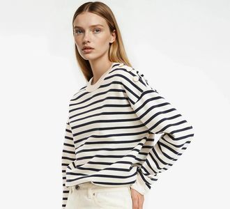 La Redoute Collections Sweat &Agrave; Rayures Col Rond &Eacute;paule Boutonn&eacute;e