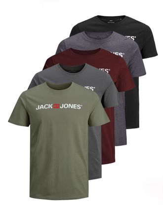 Jack & Jones Herren JJECORP Logo Tee SS Crew Neck 5er Pack Kurzarm T-Shirt, Pack A, Asphalt/Black/DGM/PortRoyale/DustyOlive, XXXL