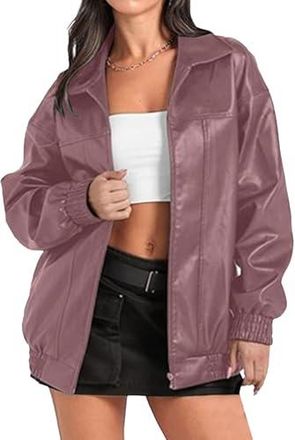 Generic Manteau aviateur surdimensionn&eacute; en similicuir pour femme, veste de motard, mode automne-hiver 2025