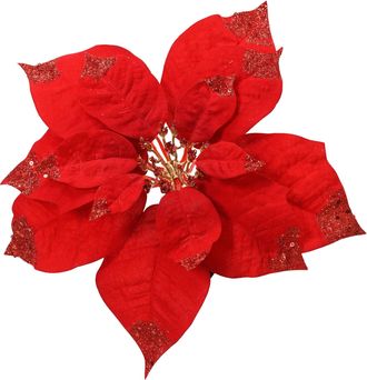 Kaemingk Weihnachtsstern Blüte künstlich 25cm mit Clip 1 Stück - Christbaumschmuck Kunstblume Weihnachten - Christstern Deko Weihnachtsblume mit Glitzer - Blum