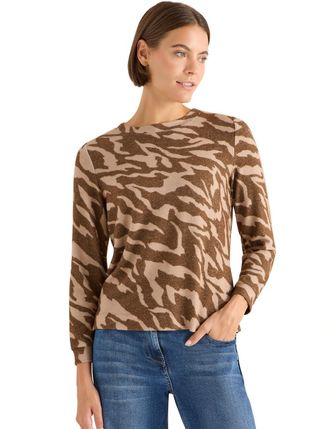 Cecil Damen 3227774 Gemustertes Melange Shirt, Mocha Caramel Melange, XS EU