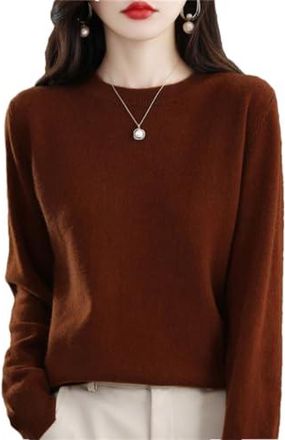 Generic Pull en cachemire 100 % laine solide pour femme Pull &agrave; col rond Pull en tricot pour femme, Rouge/marron, UK7 / 41EU / US8