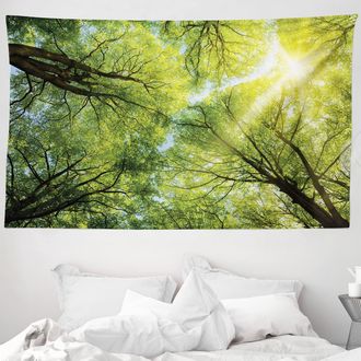 Abakuhaus Frühling Wandteppich und Tagesdecke, Romantische Buche Bäume aus Weiches Mikrofaser Stoff Waschbar ohne Verblassen Digitaldruck, 230 x 140 cm, Grün Ge