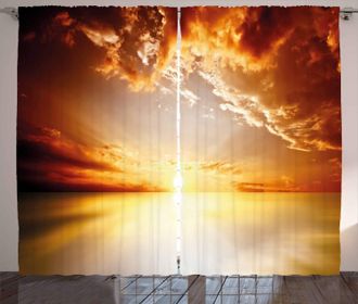 Abakuhaus Sonne Rustikaler Gardine, Ruhige Sunset Horizon, Schlafzimmer Kräuselband Vorhang mit Schlaufen und Haken, 280 x 175 cm, Orange