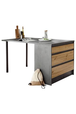 MID.YOU Mid.you K&uuml;cheninsel Troja, Anthrazit, Eiche Artisan, Holzwerkstoff, 3 Schublade(n) Schubladen, nur wie online abgebildet bestellbar, 180x91x90 cm, K&uuml;c