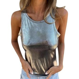 Generic Haut &agrave; paillettes pour femme - D&eacute;bardeur m&eacute;tallique de couleur unie - L&eacute;ger et imperm&eacute;able - D&eacute;contract&eacute; - Col rond - Tendance - Coupe ajust&eacute;e - Blous