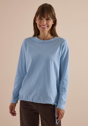 Cecil Langarmshirt CECIL, Damen, Gr. XXL (46), blau (cosmopolitan blau), Web, 100% Baumwolle, unifarben, normal normal, Rundhals, abgesteppt, Shirts Langarm