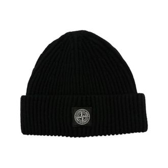 Stone Island Schwarze Gestrickte M&uuml;tze Aw25 - - Accessories - Herren - Schwarzk - ONE SIZE