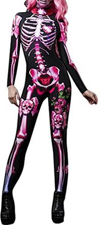 Onsoyours Combinaison Noire pour Adulte Motif Squelette Imprim&eacute; Roses Costume dhalloween Costume dos Doux Costume Cosplay Combinaison pour Les Femmes Fille B No