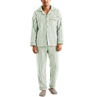 Generic Pyjama Homme Hiver Pyjama Polaire Homme Flanelle Doux Col Cravate Manches Longues + Pantalon L&eacute;ger en Polaire Tenue de Nuit Confortable