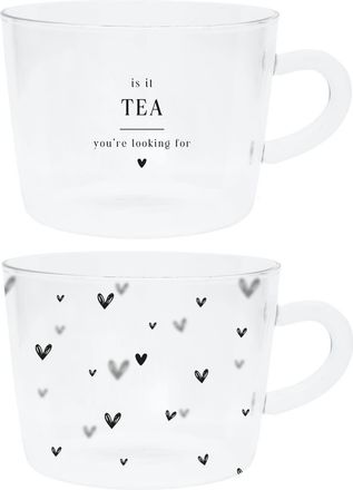 Bastion Collections Teeglas-Set Hearts & is it TEA Glas klar schwarz bedruckt 2tlg. versch. Motive gedeckter Tisch Küche