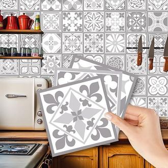 Walplus 96 St&uuml;ck 15x15cm Purbeck-Stein Wei&szlig; Grau Wandfliesen Aufkleber Sch&auml;len und Kleben Backsplash Abziehbilder Startseite Dekore Aufkantung f&uuml;r K&uuml;che Badez