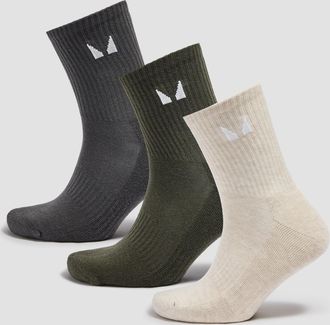 MyProtein Chaussettes mi-hautes MP unisexe (lot de 3 paires) - Sable d&eacute;sert/Vert for&ecirc;t/Gris nuit - UK 2-5