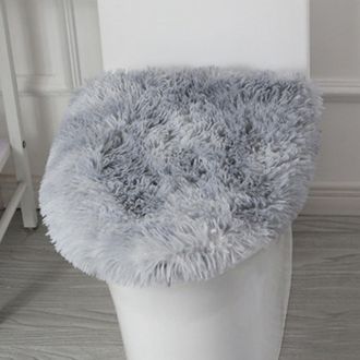 Insun WC-Deckelbezug Hochflor Waschbar Anti-Rutsch, Toilettensitzbezug Weich Flauschige Batik Silbergrau 45 x 50 cm