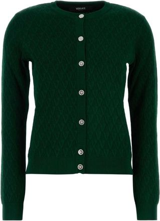 Versace Femme, Pulls, Vert, Taille: 38 FR Pull en maille stretch textur&eacute;e &agrave; jacquard en V Versace