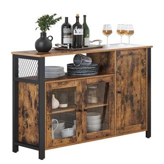 Vasagle Meuble de Rangement, Buffet, Armoire de Cuisine, Placard, avec 3 Portes, pour Salon, Cuisine, Salle &agrave; Manger, 33 x 110 x 75 cm, Style Rustique, Marron