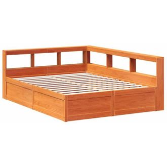 vidaXL Massivholzbett mit Regal ohne Matratze Wachsbraun 150x200 cm Vidaxl