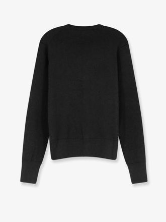 Ami Mens Wool Cardigan With Logo Embroidery Black Sweater