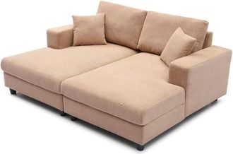 Menzzo Duo de méridiennes Fabien combinables en canapé profond Velours côtelé Beige