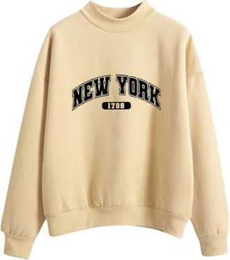 Generic 2026 Printemps Automne Hiver Col O Couleur unie Imprim&eacute; Manches Longues Pull Sweat-shirt, beige, XXL